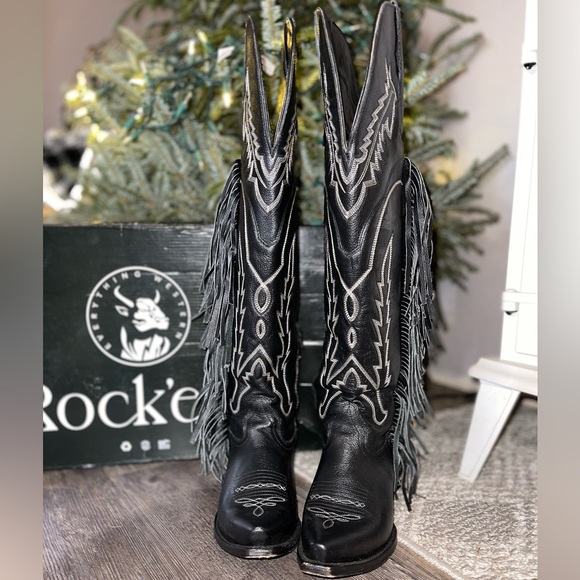 Rock’Em | Shoes | Rock Em Wide Calf Fringe Knee High Snip Toe Cowgirl ...